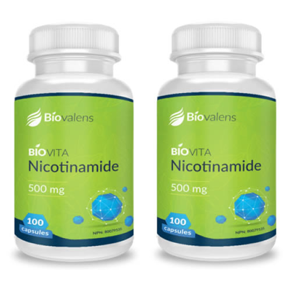 Two bottles of Nicotinamide. Econo Pack. 100% Organic Health Supplements.